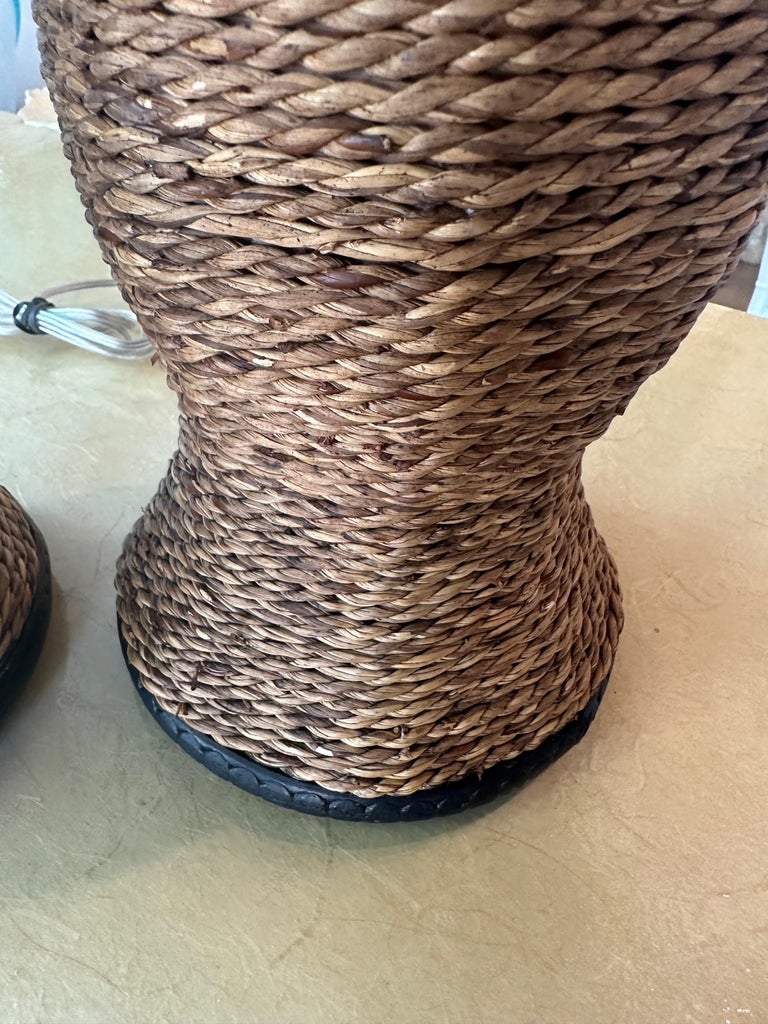 Vintage Pair of Nautical Rope Table Lamps Newly Wired New 3 Way Brass ...