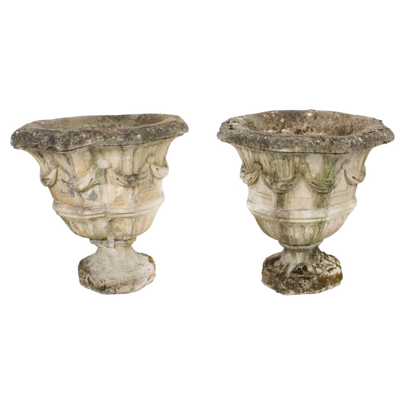 Vintage Pair of Reclaimed Weathered Composition Stone Ball Pier Caps 20thC For Sale at 1stDibs