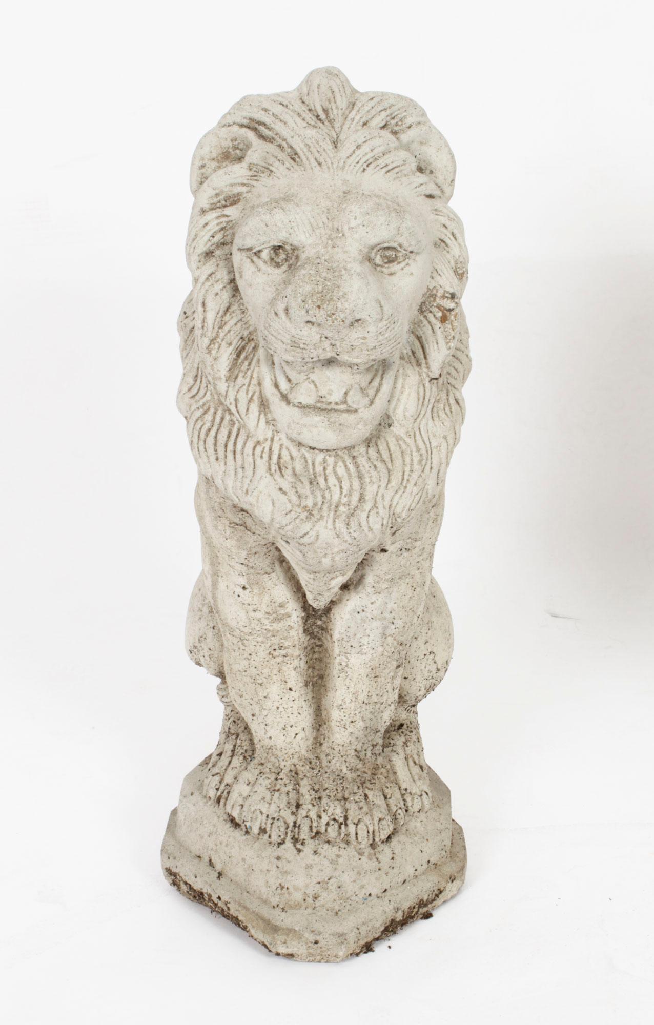 Vintage Pair of Reclaimed Weathered Composition Stone Lions 20th C For ...