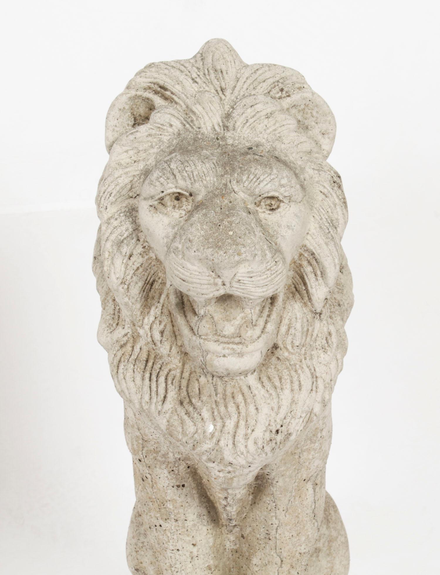 Vintage Pair of Reclaimed Weathered Composition Stone Lions 20th C For ...