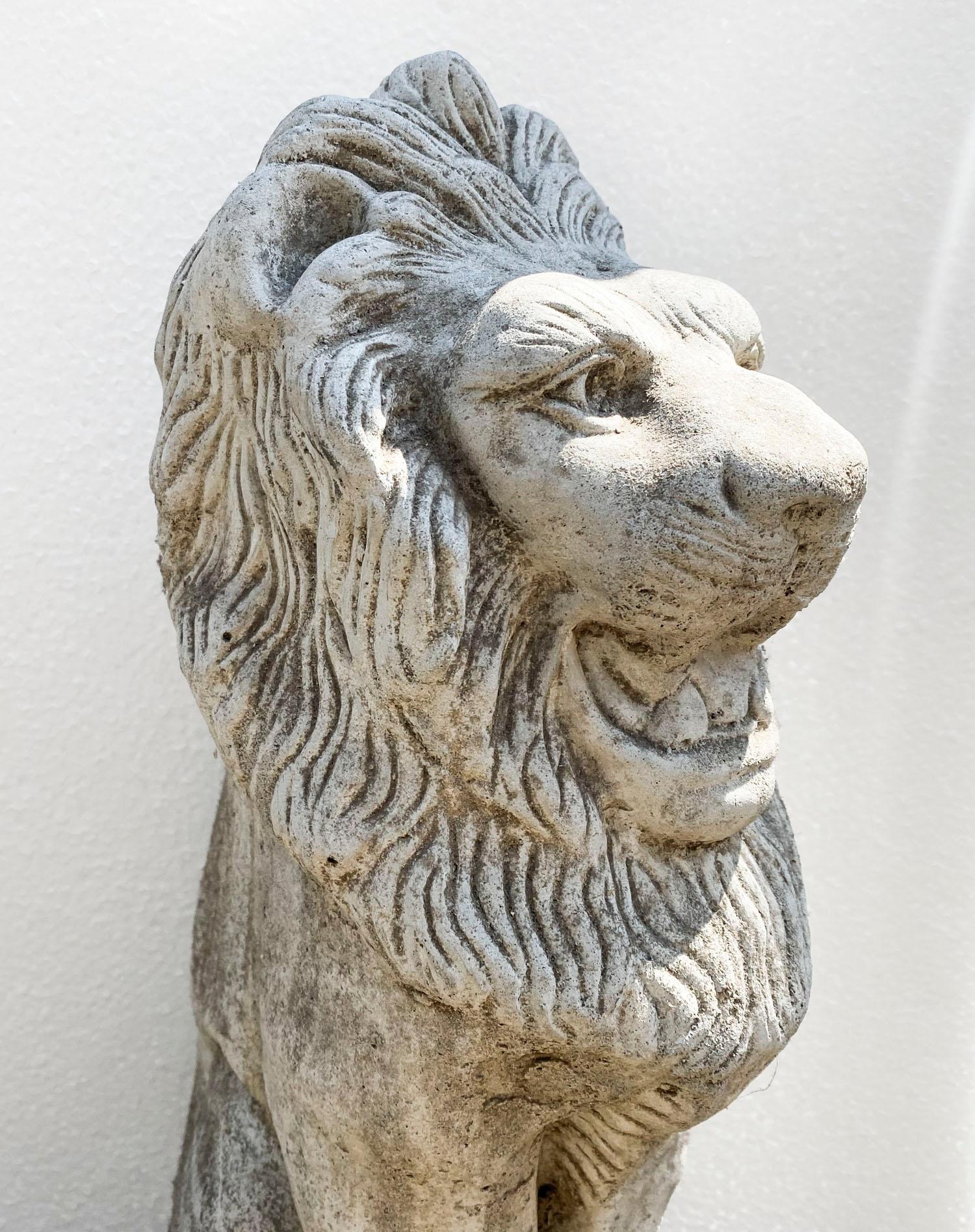 Vintage Pair of Reclaimed Weathered Composition Stone Lions 20th C For ...