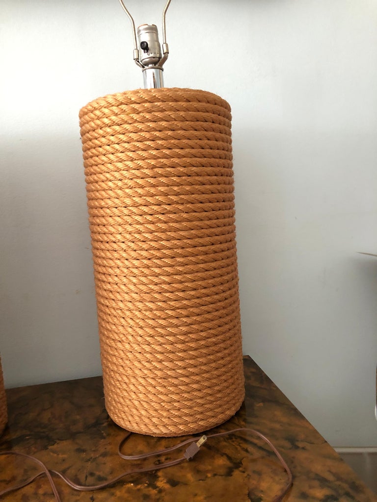 Vintage Pair of Jute Rope Lamps For Sale at 1stDibs