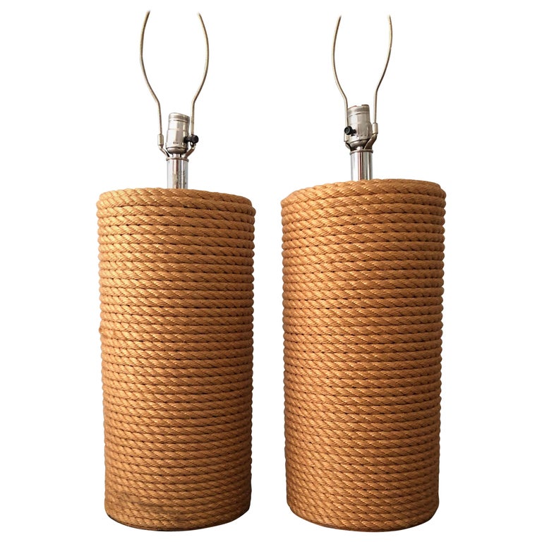 Vintage Pair of Jute Rope Lamps For Sale at 1stDibs