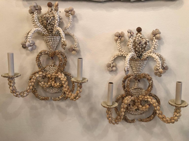 Vintage Pair of Seashell Shell Beach Wall Light Sconces at 1stDibs