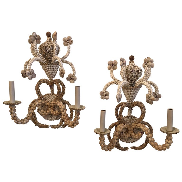 Vintage Pair of Seashell Shell Beach Wall Light Sconces at 1stDibs