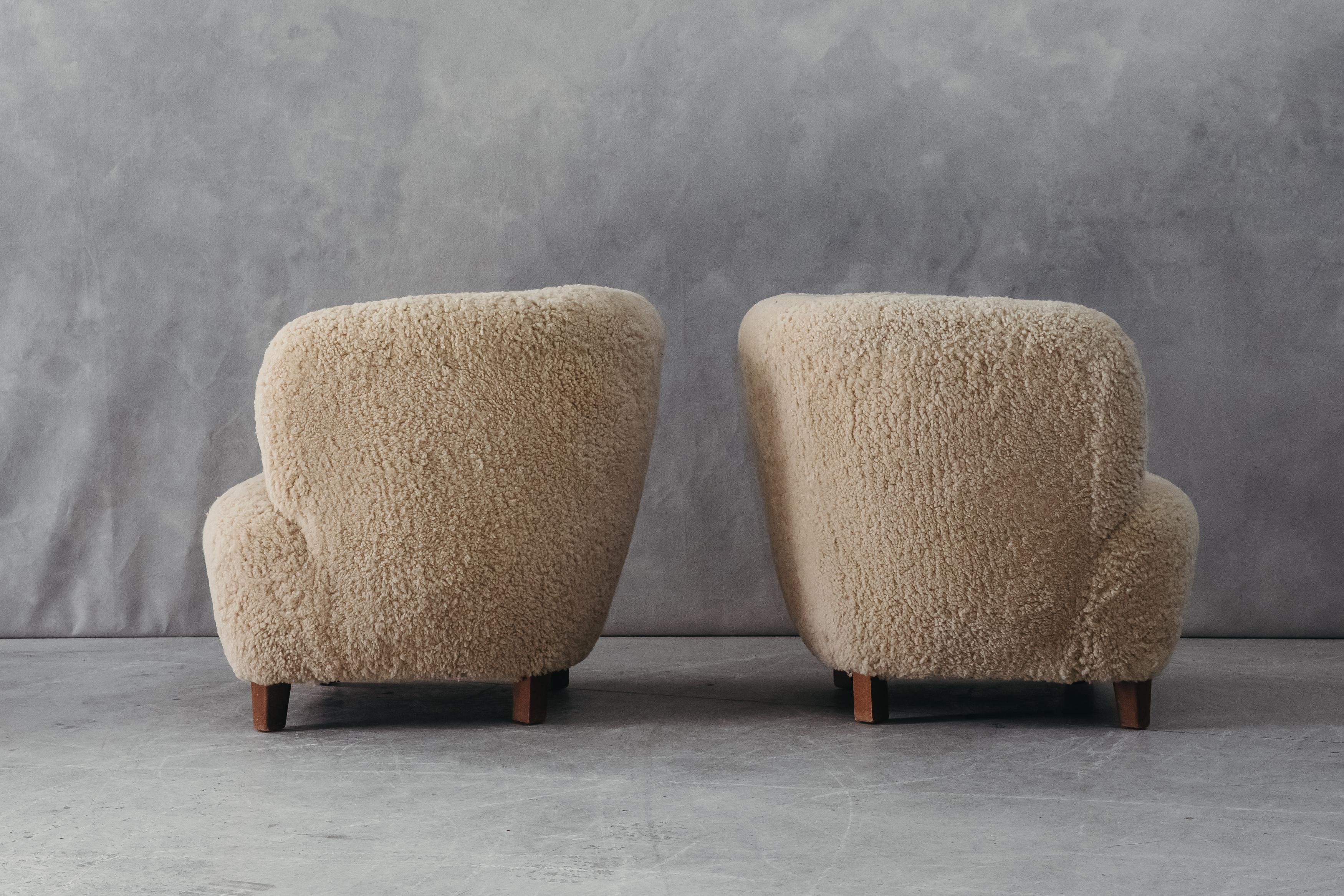 Vintage Pair of Shearling Lounge Chairs from Denmark, circa 1950 at 1stDibs