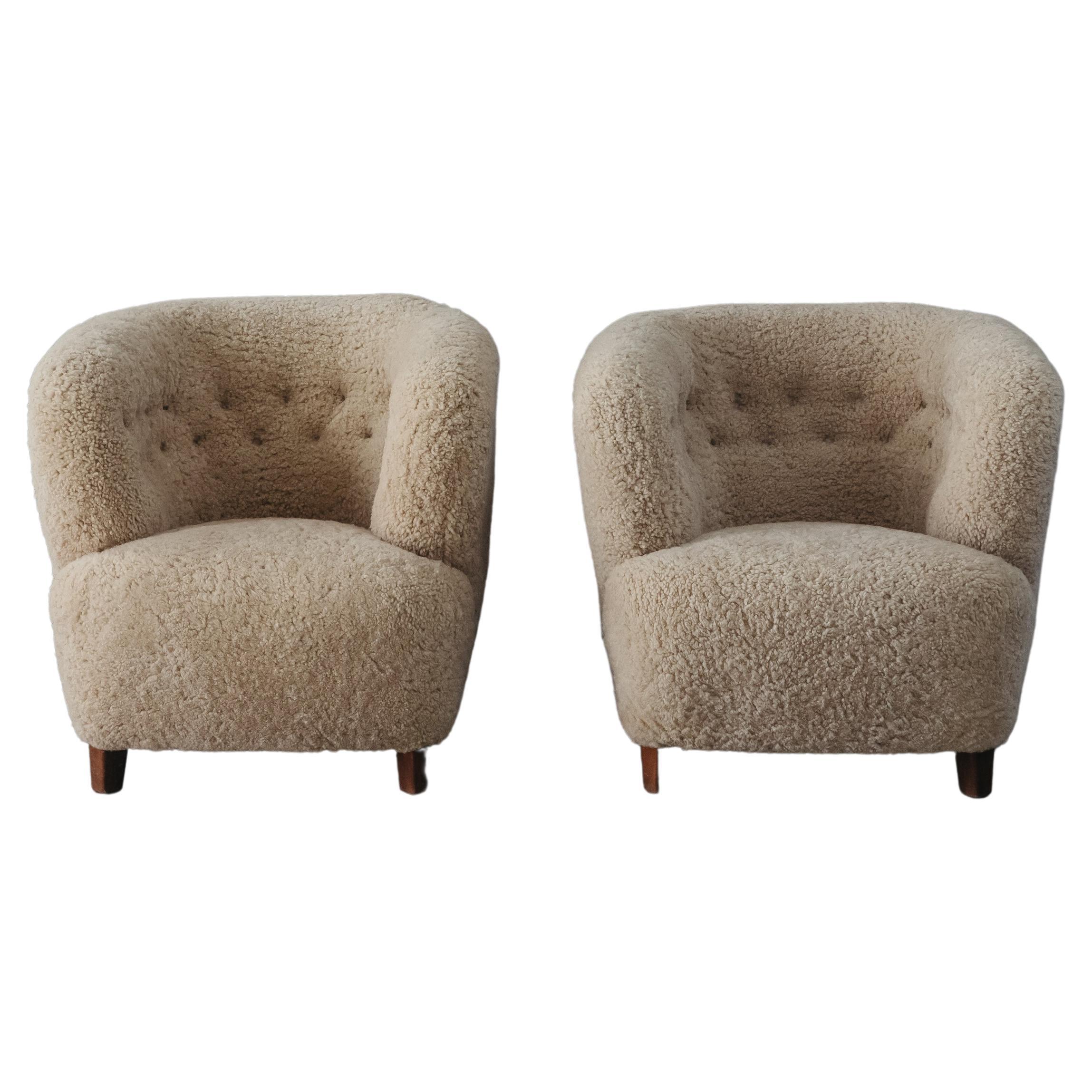 Vintage Pair of Shearling Lounge Chairs from Denmark, circa 1950 at 1stDibs