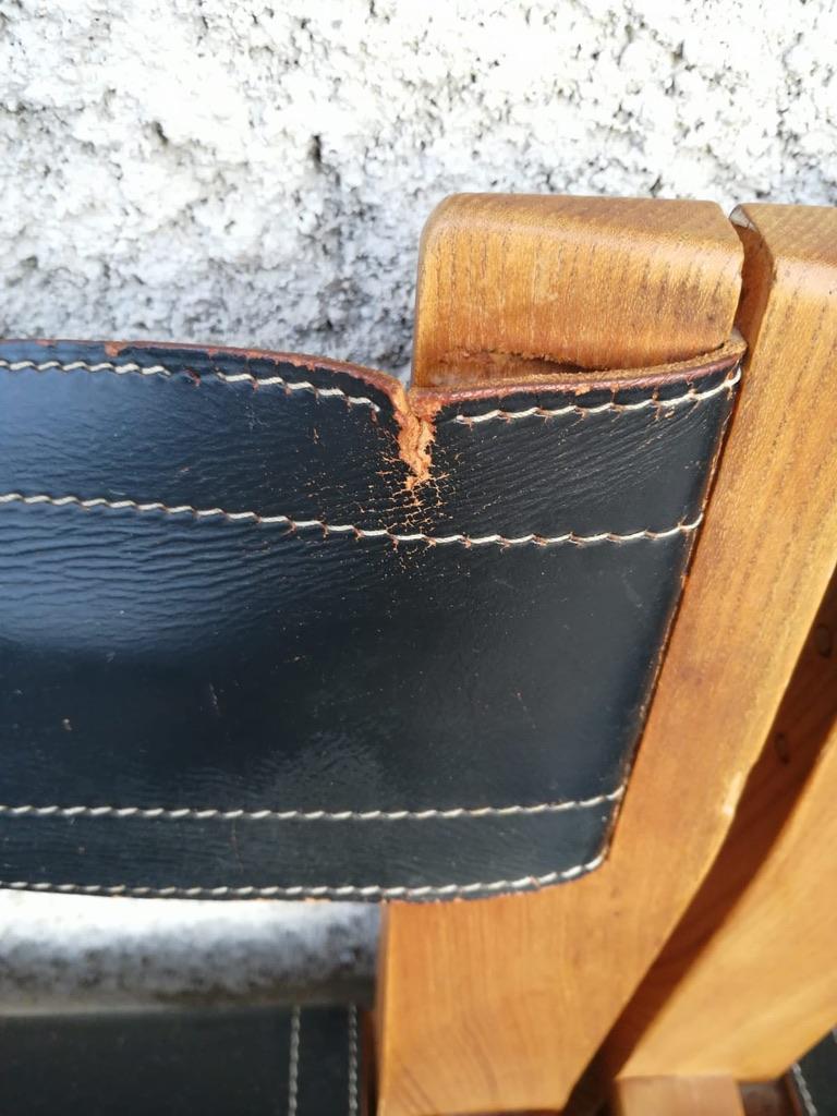 Vintage Pair of Solid Elm and Black Leather S11 Chairs by Pierre Chapo ...