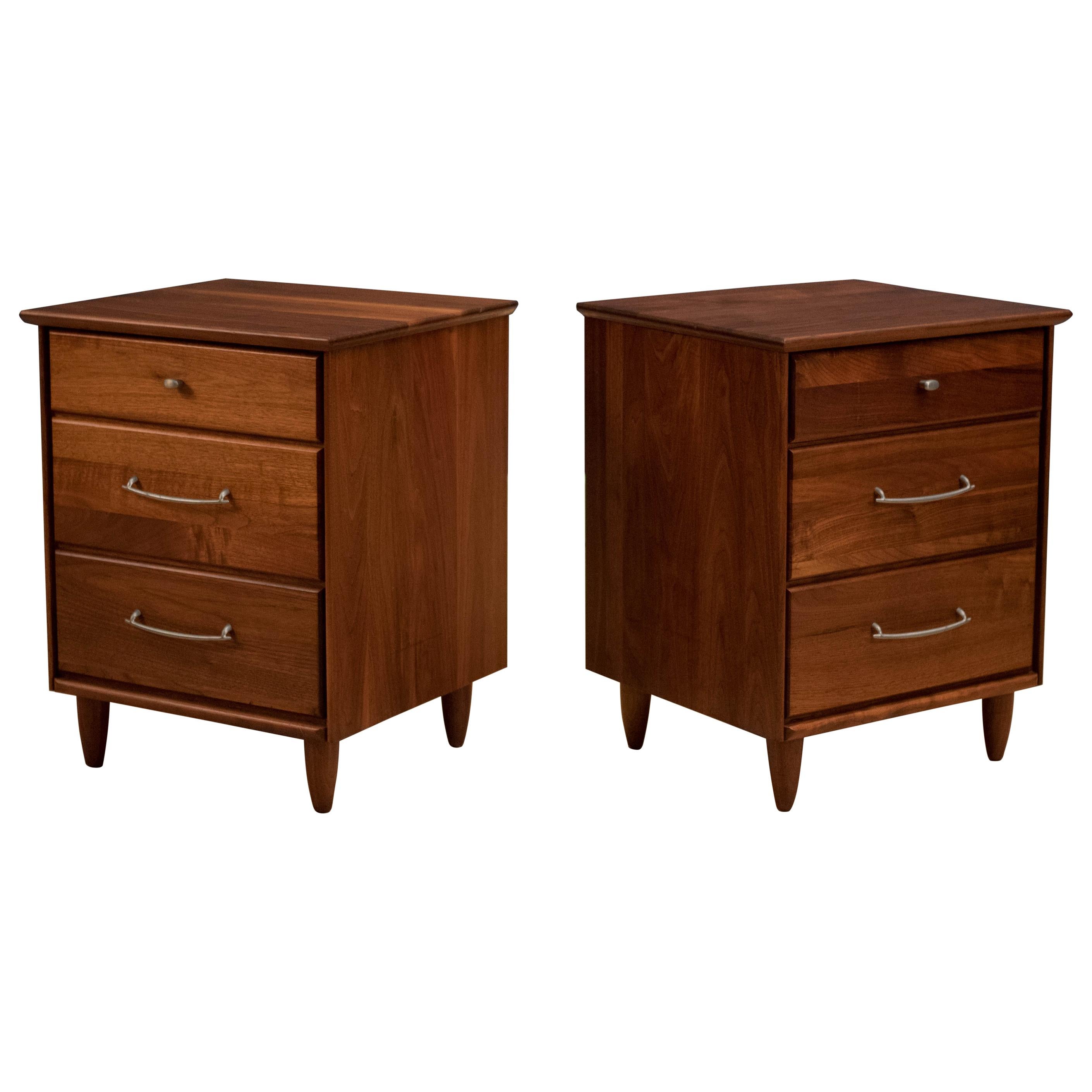 Vintage Pair of Solid Walnut Nightstands at 1stDibs