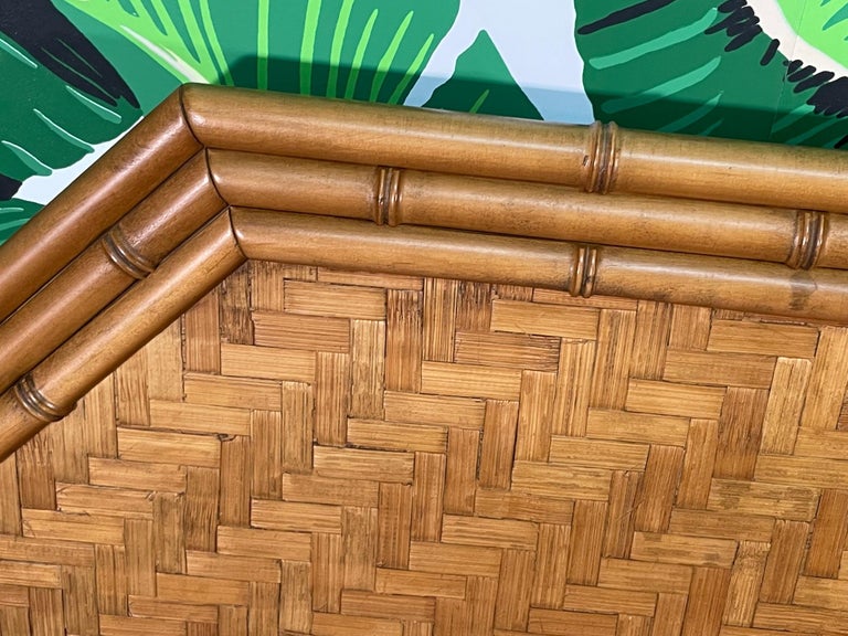 Woven Herringbone Rattan and Brass Faux Bamboo Twin Headboard Pair For ...