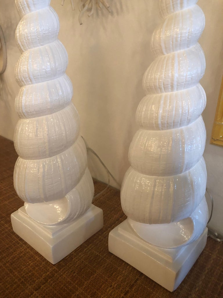 Vintage Pair of White Lacquered Plaster Seashell Shell Table Lamps ...