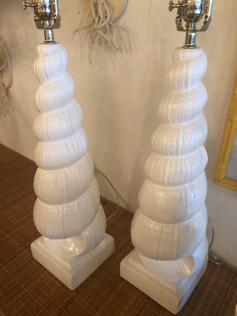Vintage Pair of White Lacquered Plaster Seashell Shell Table Lamps ...