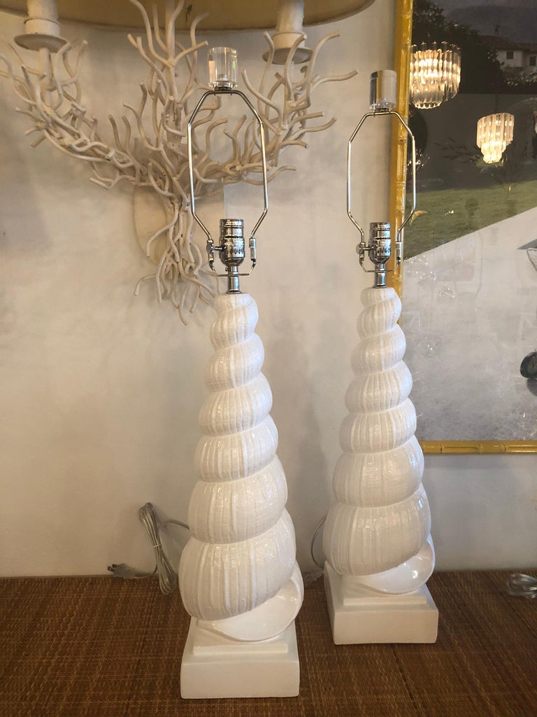 Vintage Pair of White Lacquered Plaster Seashell Shell Table Lamps ...