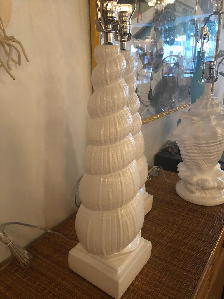Vintage Pair of White Lacquered Plaster Seashell Shell Table Lamps ...
