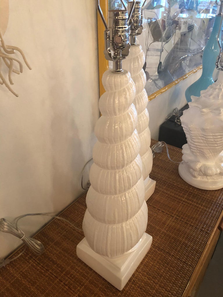 Vintage Pair of White Lacquered Plaster Seashell Shell Table Lamps ...