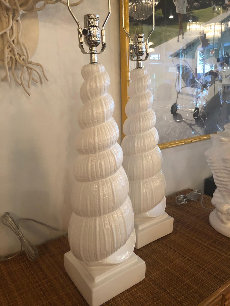 Vintage Pair of White Lacquered Plaster Seashell Shell Table Lamps ...