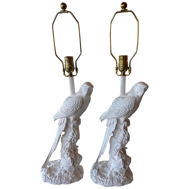Vintage Pair of White Parrot Bird Tropical Table Lamps Newly Wired at ...