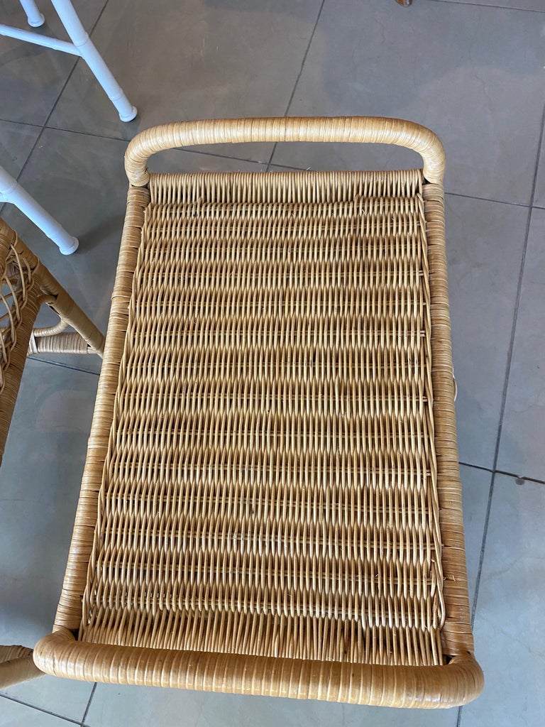 Vintage Pair of Wicker Rattan Benches End of Bed Stools For Sale at 1stDibs