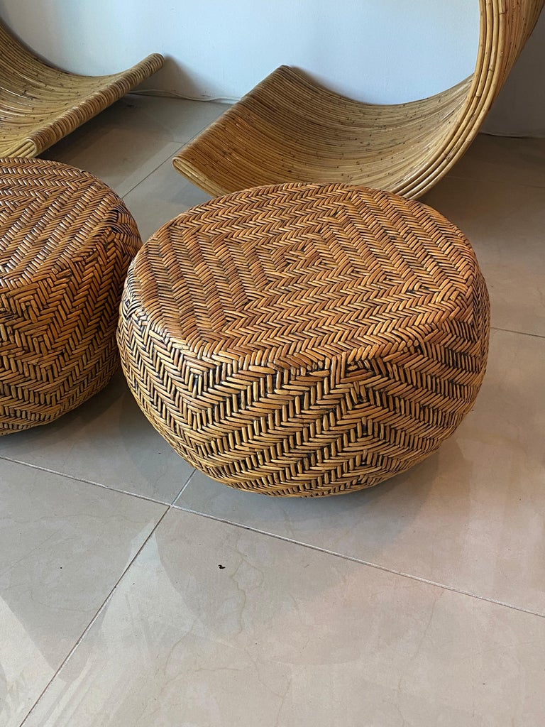 Vintage Pair of Woven Wicker Round Footstools Stools Benches Ottomans ...