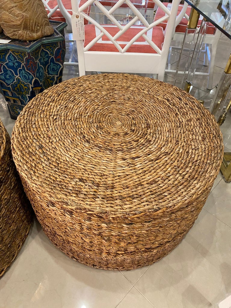 Vintage Pair Oversized Tropical Palm Beach Seagrass Ottomans Benches ...