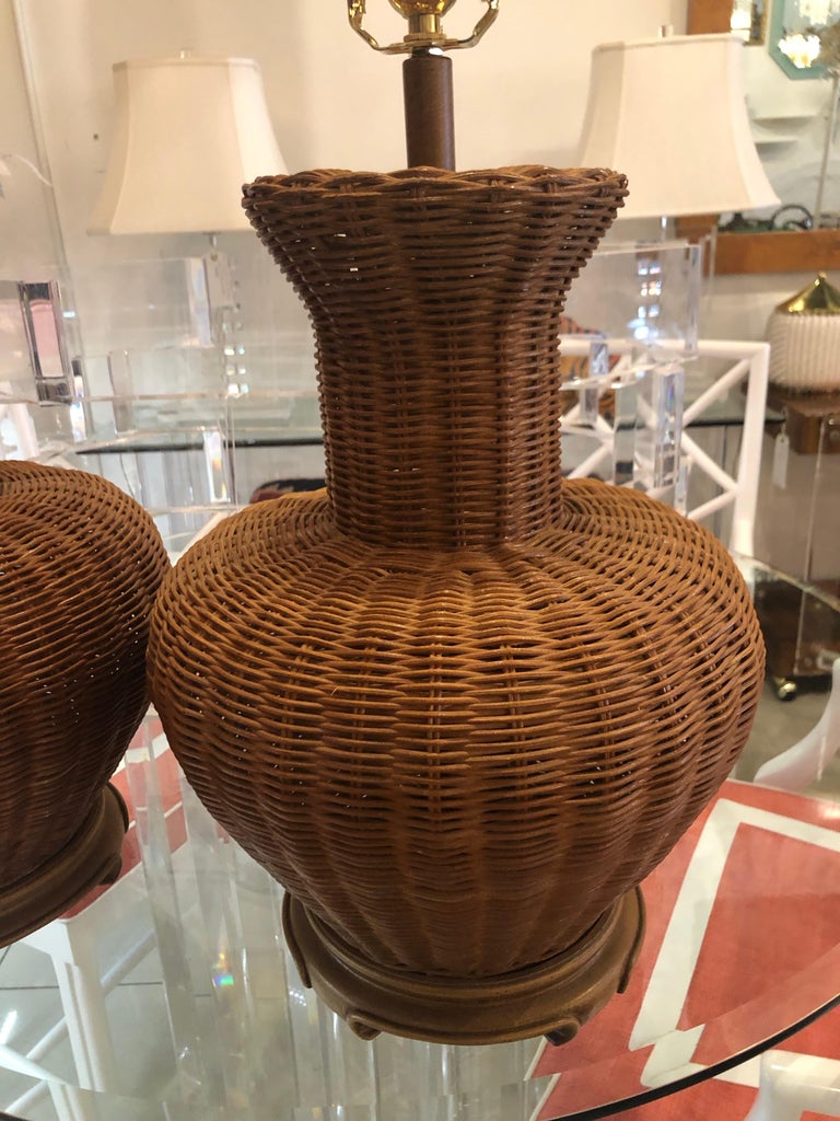 Vintage Pair of Oversized Wicker Ginger Jar Table Lamps at 1stDibs