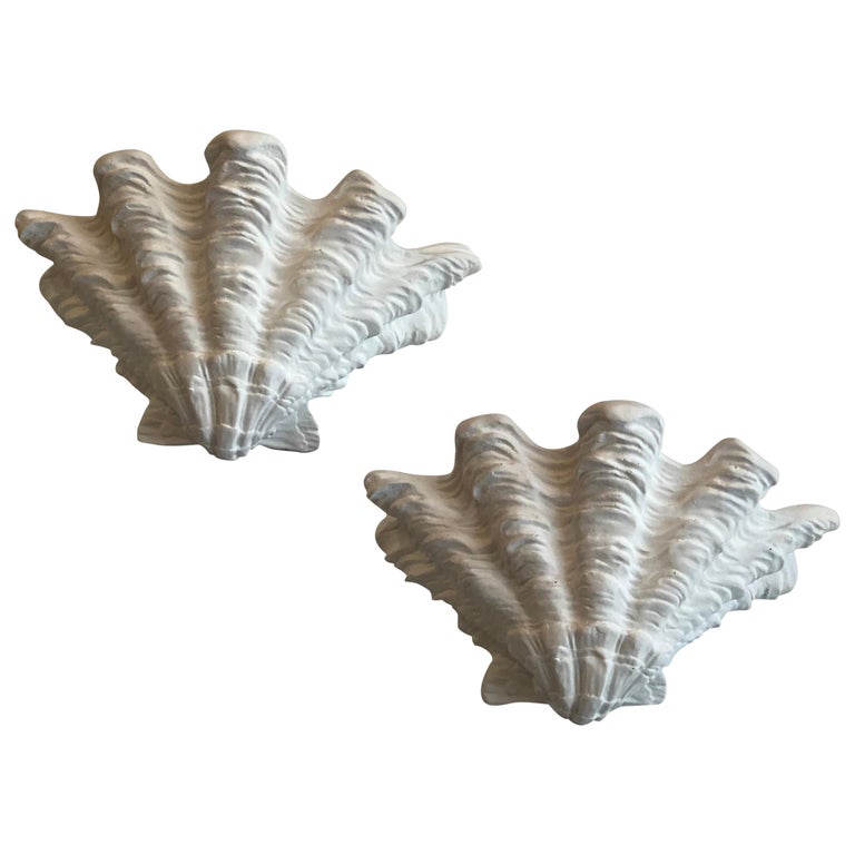 Pair of Palm Beach Roche Style White Plaster Clam Shell Wall Light ...