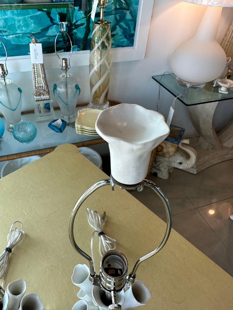 Vintage Pair Porcelain Faux Coral Tubes Table Lamps Lucite Base Newly ...