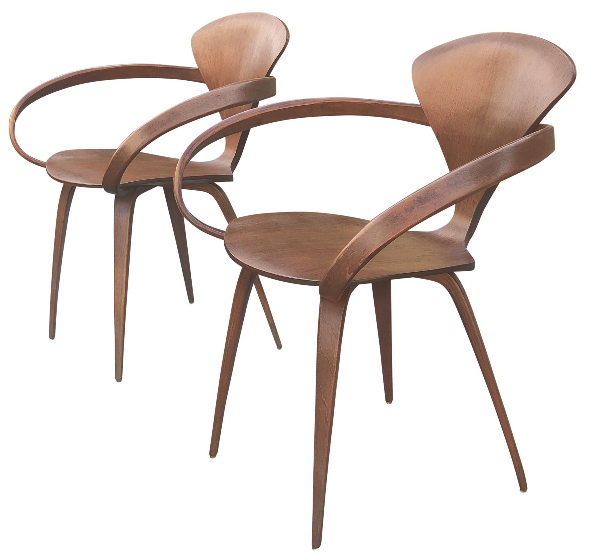 Vintage Pair Pretzel Walnut-Plywood Armchairs Norman Cherner Plycraft ...