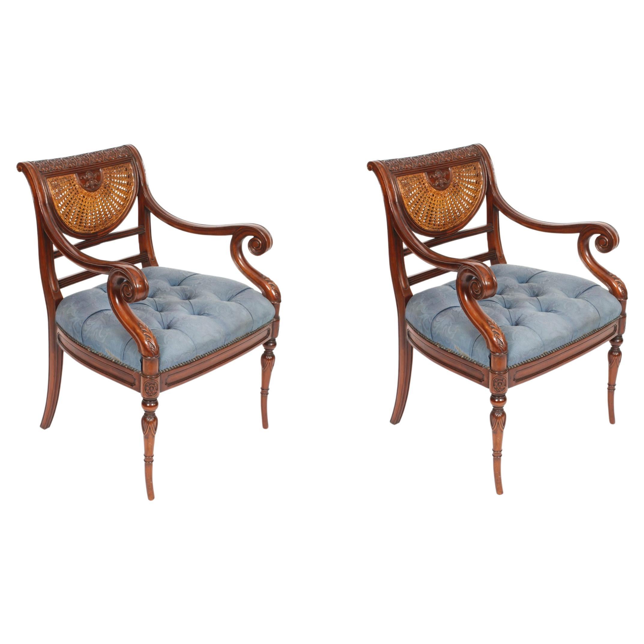 Vintage Pair Regency Revival Rattan Back Armchairs 20th Century For ...