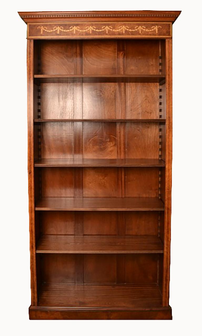 Vintage Pair Sheraton Style Burr Walnut Open Bookcases Late 20th ...