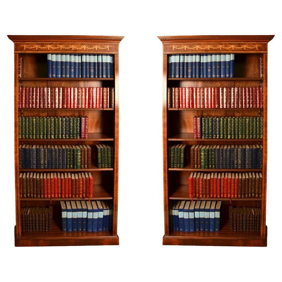 Vintage Pair Sheraton Style Burr Walnut Open Bookcases Late 20th ...