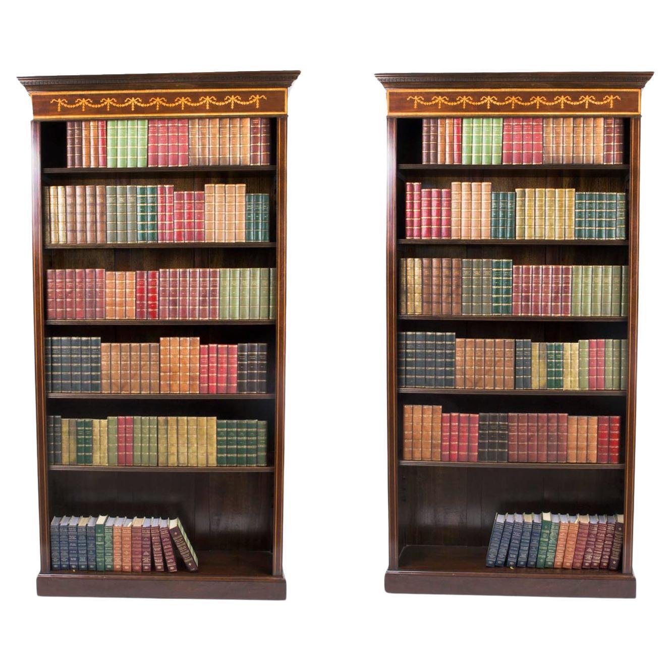 Vintage Pair Sheraton Style Mahogany Open Bookcases Late 20th Century ...
