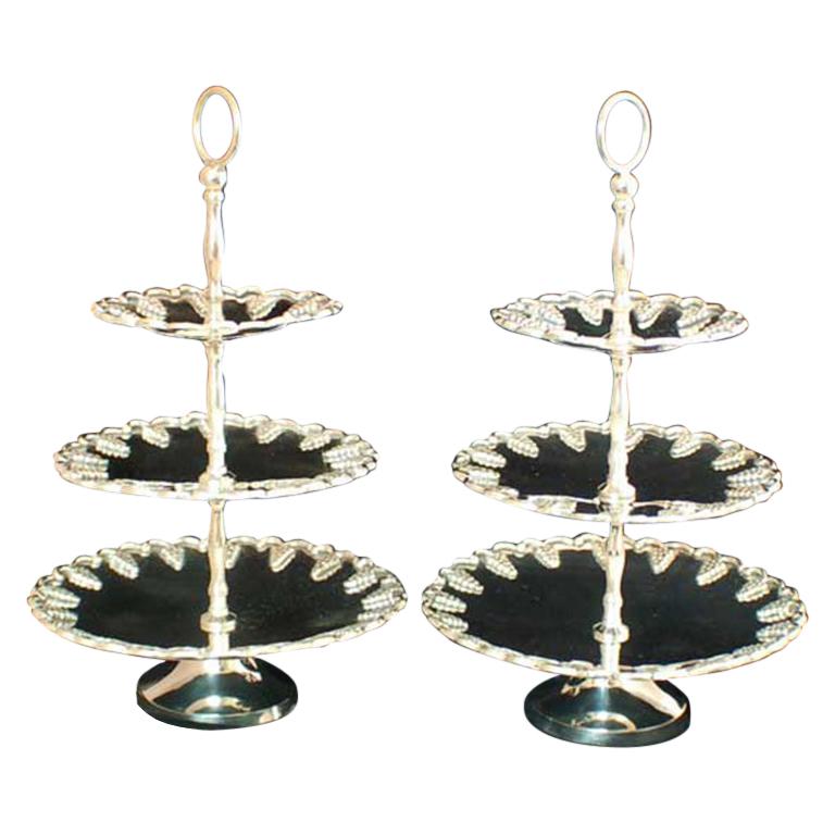 Vintage Pair of Silver Plated Tiered Cake / Biscuit Stands, 20th ...