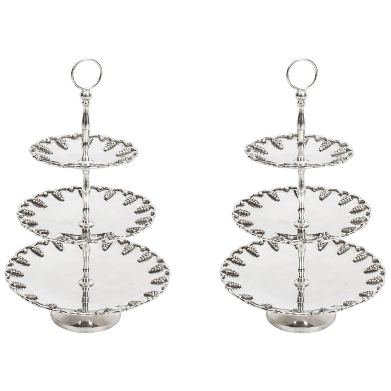 Vintage Pair of Silver Plated Tiered Cake Biscuit Stands at 1stDibs