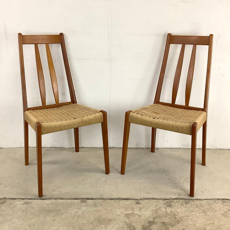 Vintage Pair Teak Rope Seat Accent Chairs For Sale at 1stDibs