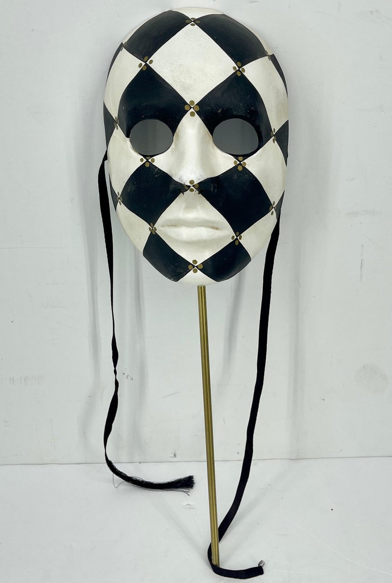 Vintage Pair Venetian Masquerade Mask on Opera Sticks For Sale at 1stDibs