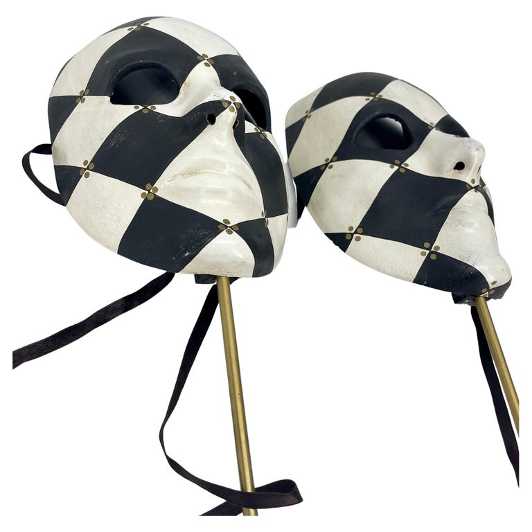 Vintage Pair Venetian Masquerade Mask on Opera Sticks For Sale at 1stDibs