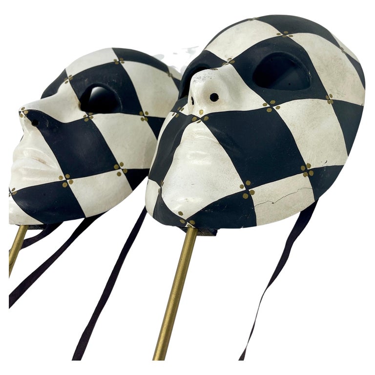 Vintage Pair Venetian Masquerade Mask on Opera Sticks at 1stDibs