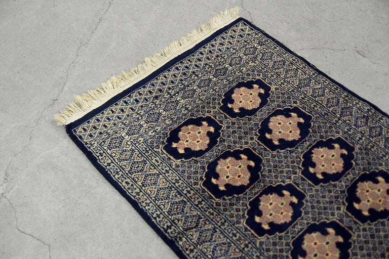 Vintage Original Pakistani Hand-Woven Oriental Blue Bukhara Rug from ...