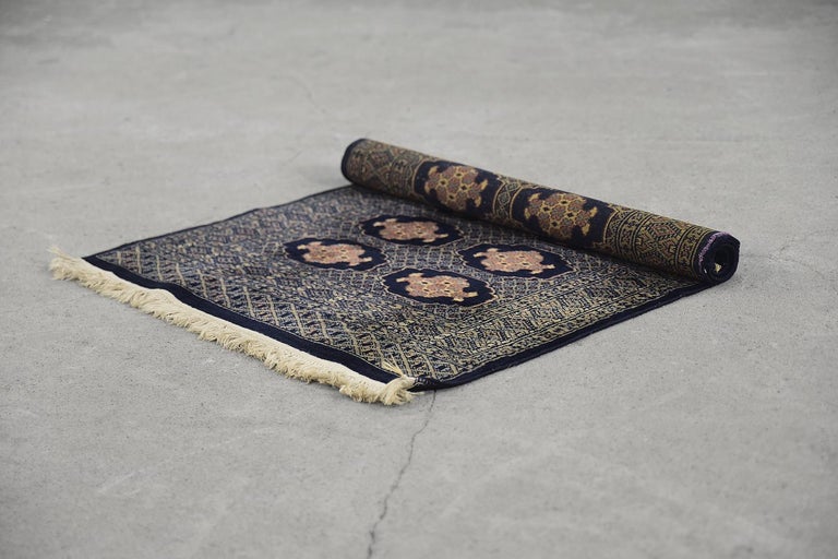 Vintage Original Pakistani Hand-Woven Oriental Blue Bukhara Rug from ...