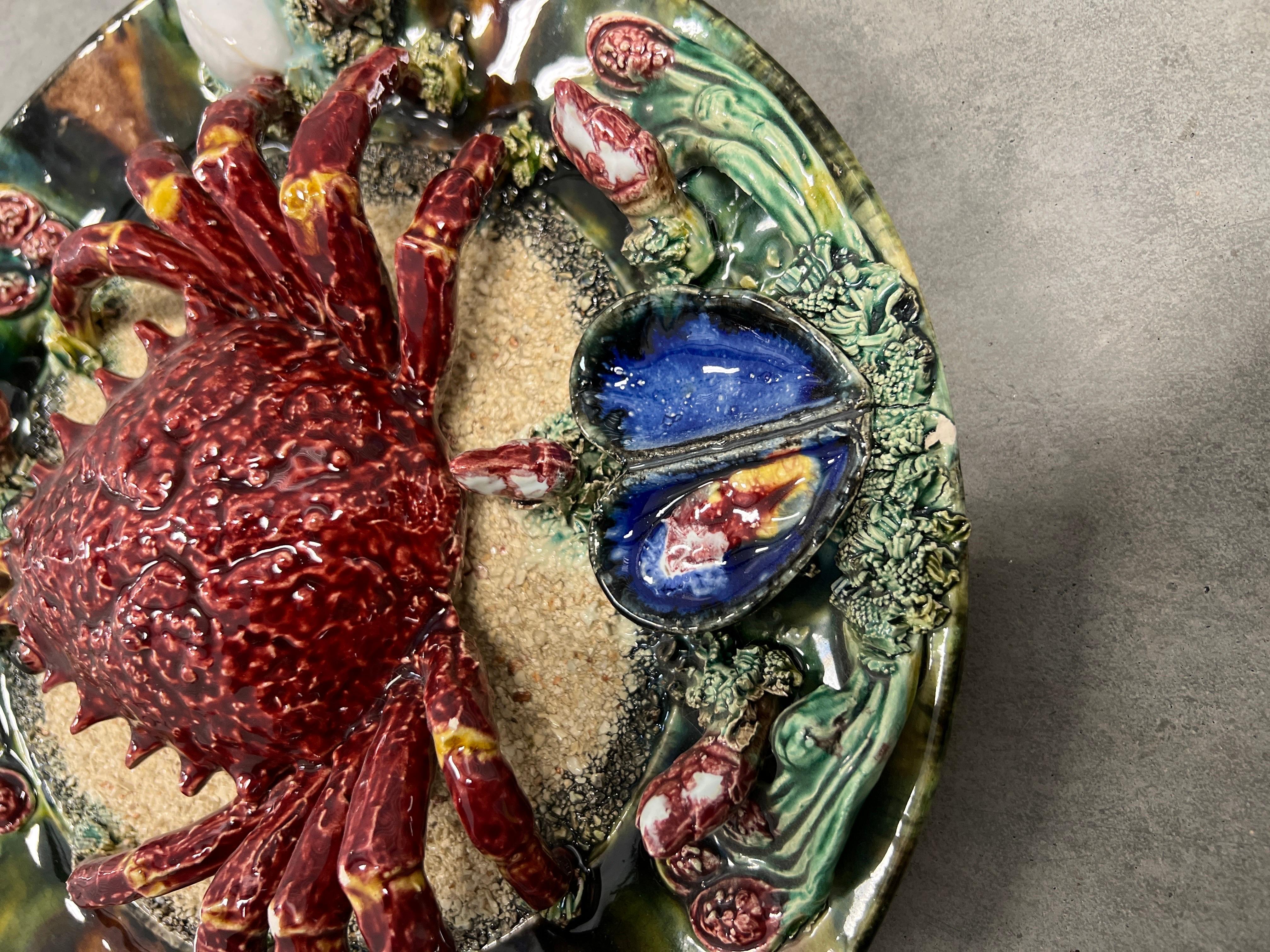 Vintage Palissy Majolica Crab Form Plate 12.25” For Sale at 1stDibs