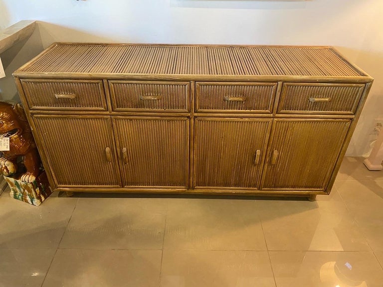 Vintage Palm Beach Bamboo Pencil Reed Credenza Cabinet Buffet Drawers ...