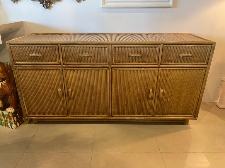Vintage Palm Beach Bamboo Pencil Reed Credenza Cabinet Buffet Drawers ...