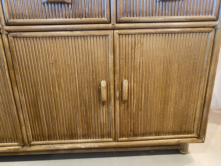 Vintage Palm Beach Bamboo Pencil Reed Credenza Cabinet Buffet Drawers ...