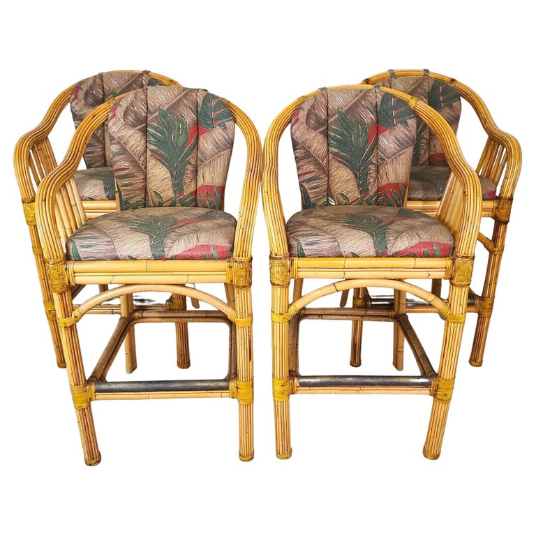 Tabourets de bar vintage en bambou et rotin de Palm Beach - Lot de 4 ...
