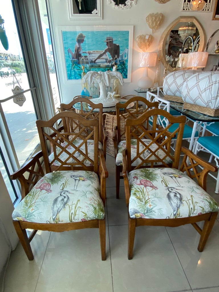 Vintage Palm Beach Fretwork Chinese Chippendale Arm Chairs Dining ...