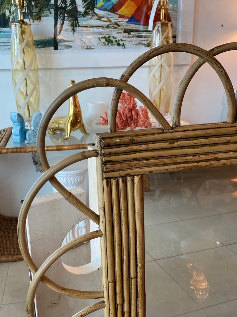 Vintage Palm Beach Loop Rattan and Bamboo Reed Wall Mirror at 1stDibs