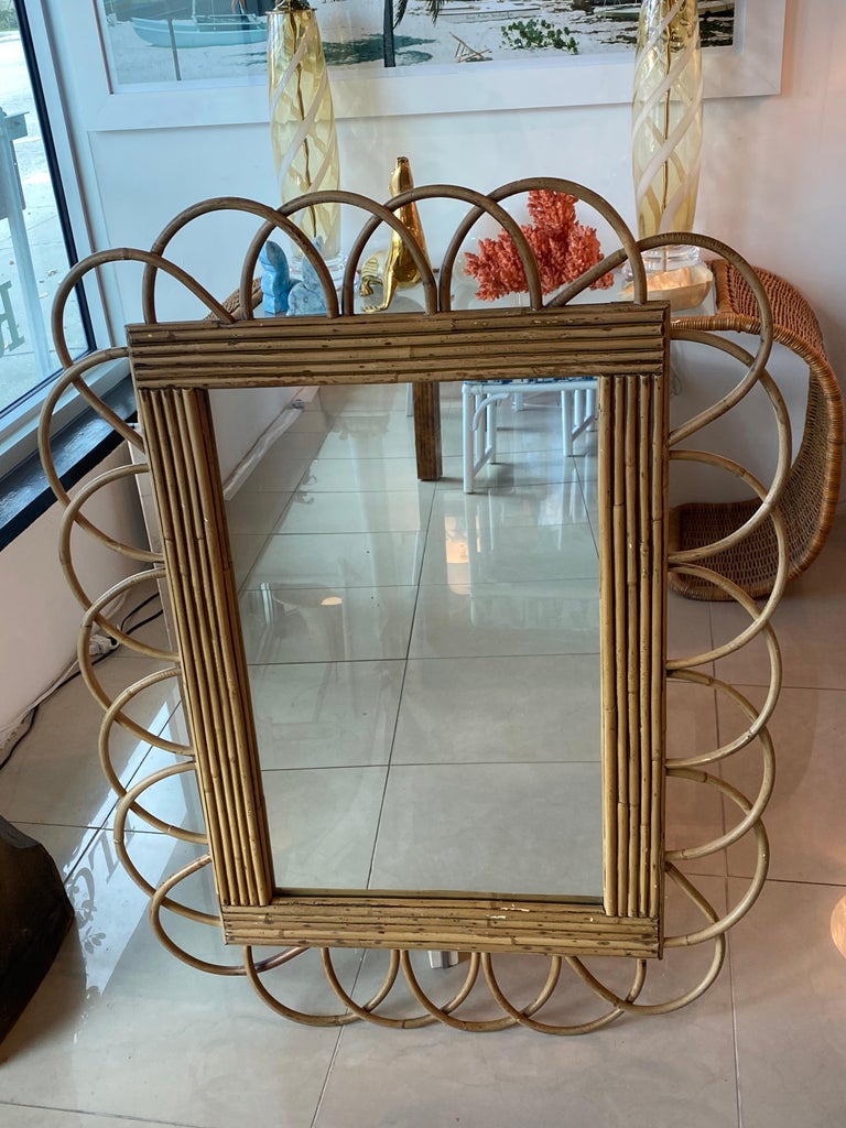 Vintage Palm Beach Loop Rattan and Bamboo Reed Wall Mirror at 1stDibs