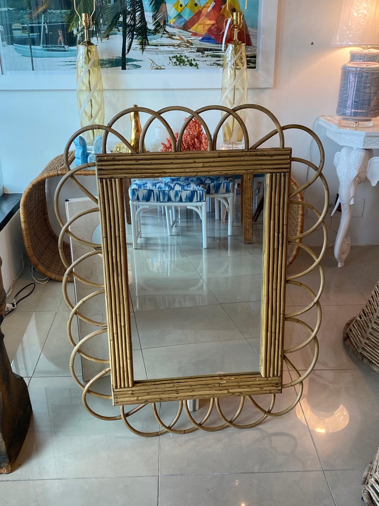 Vintage Palm Beach Loop Rattan and Bamboo Reed Wall Mirror at 1stDibs