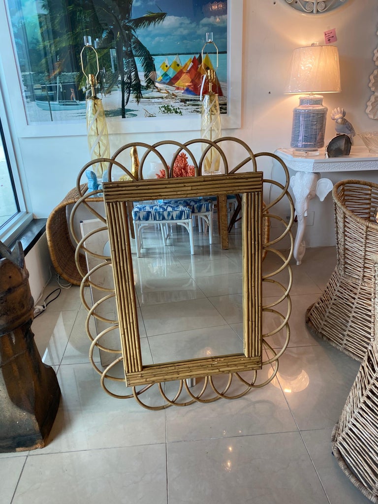 Vintage Palm Beach Loop Rattan and Bamboo Reed Wall Mirror at 1stDibs